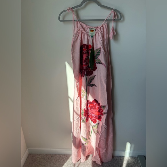 FARM Rio | Dresses | Farm Rio Rose Pink Embroidered Maxi Dress Cover Up ...